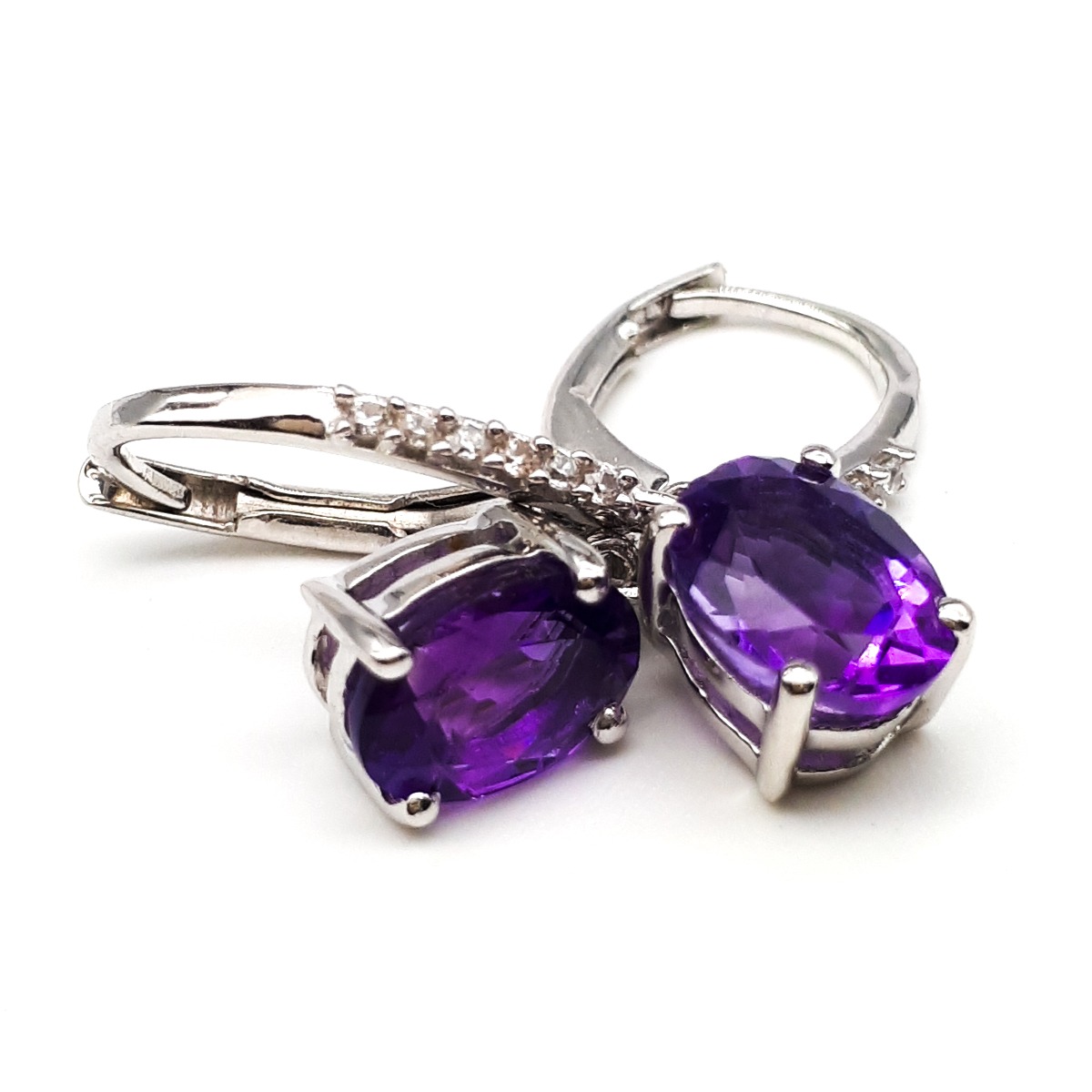 Amethyst with Cubic Zirconia lever back Sterling silver earrings ...