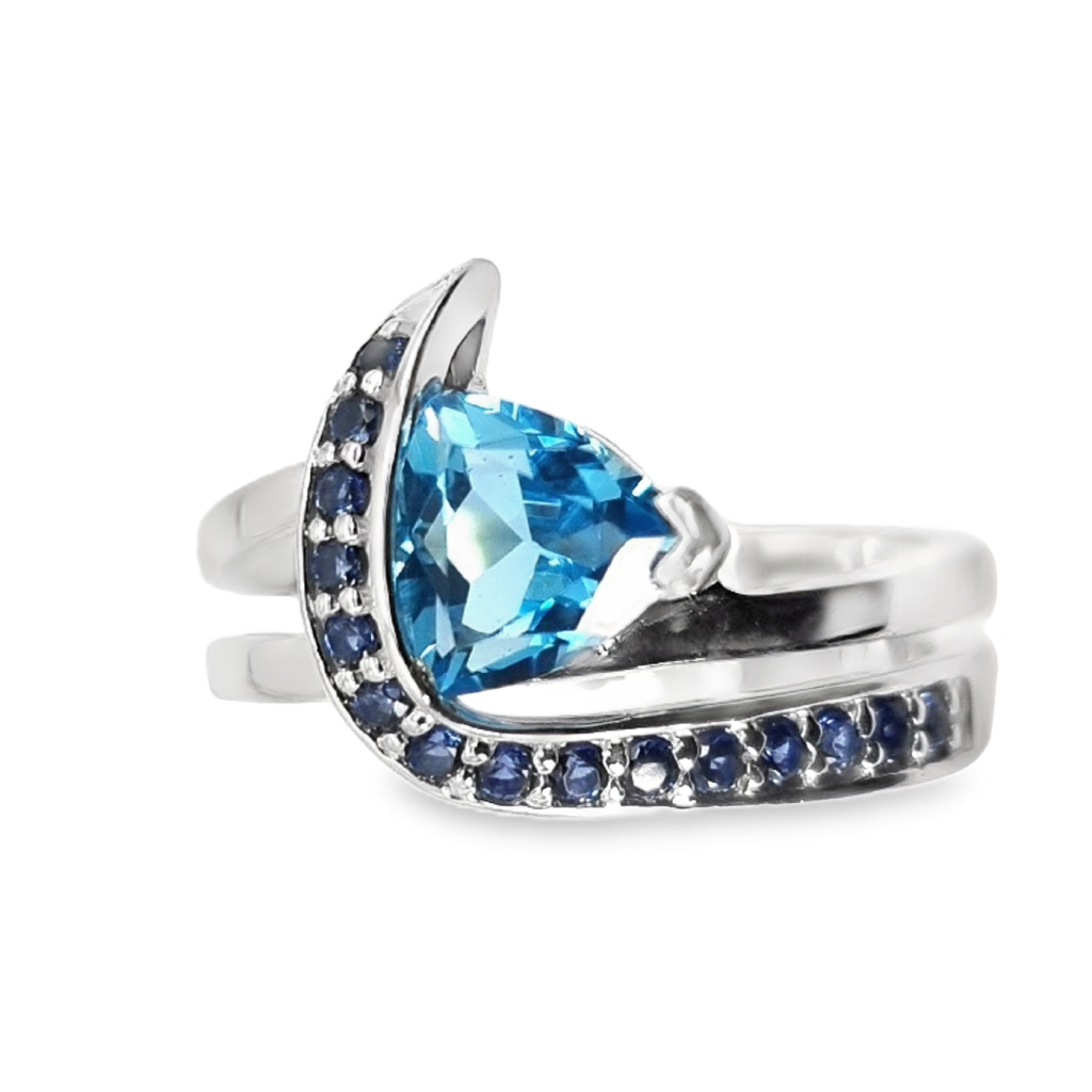 Blue Topaz and Cubic Zirconia ring GWR86375 - GEMWORLD LTD