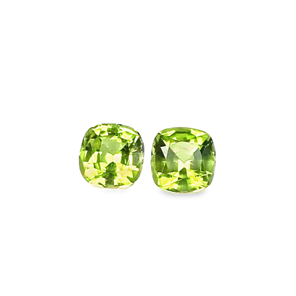 5.93ct Peridot Cushion Pair ref Peri29 - GEMWORLD LTD